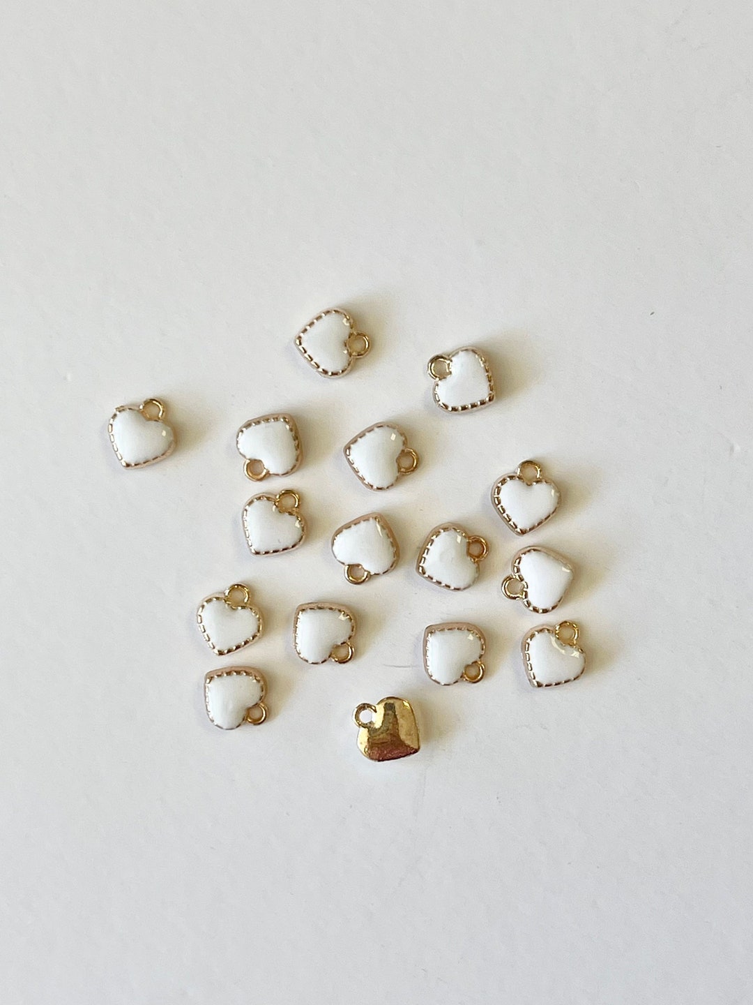 10 Pcs Mini Heart, Tiny Heart, Red Charms, Mini Heart Charm, White ...