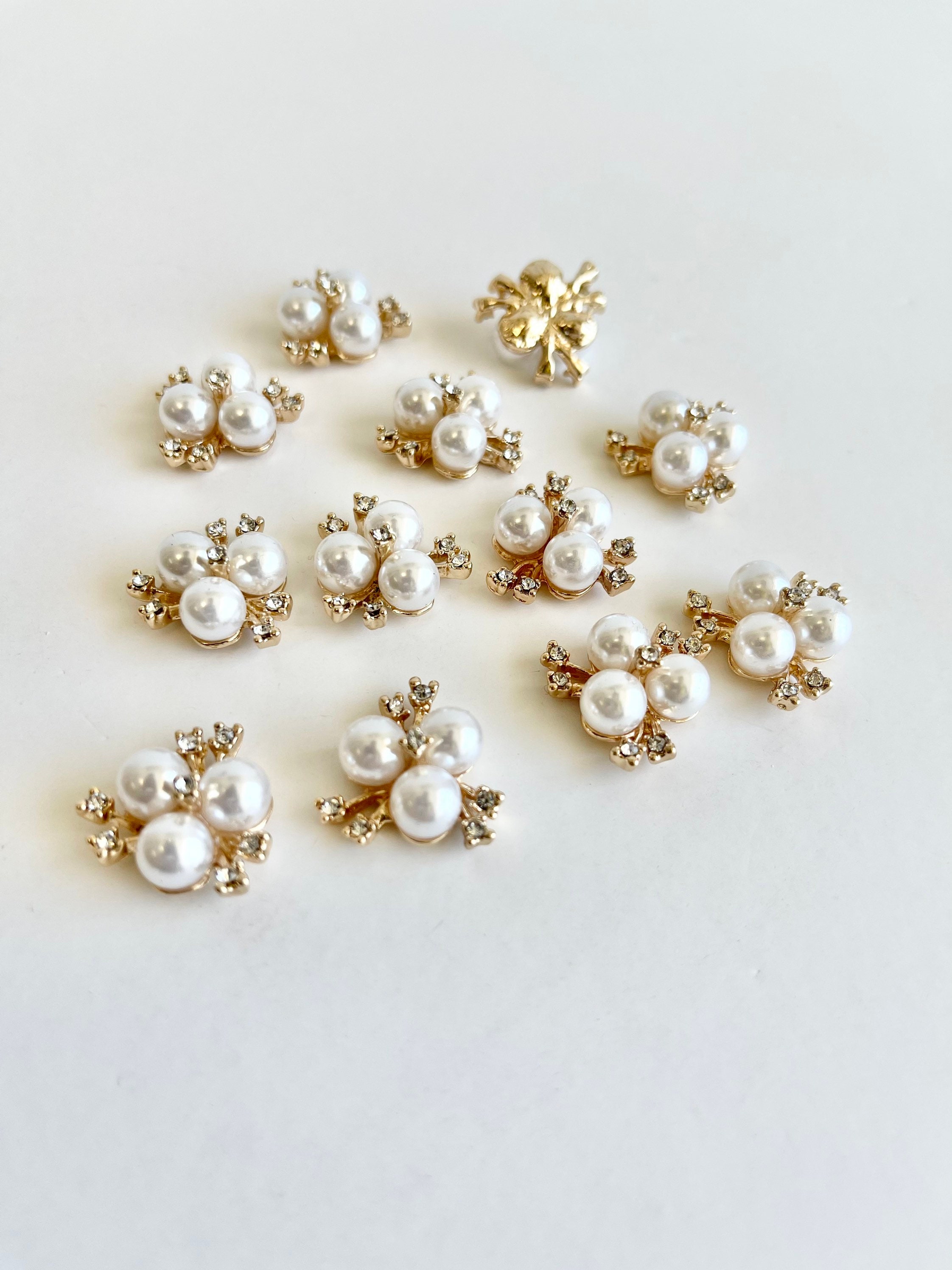 10 Pcs Alloy Rhinestone Cabochons, With Acrylic Pearl Beads, Pearl ...
