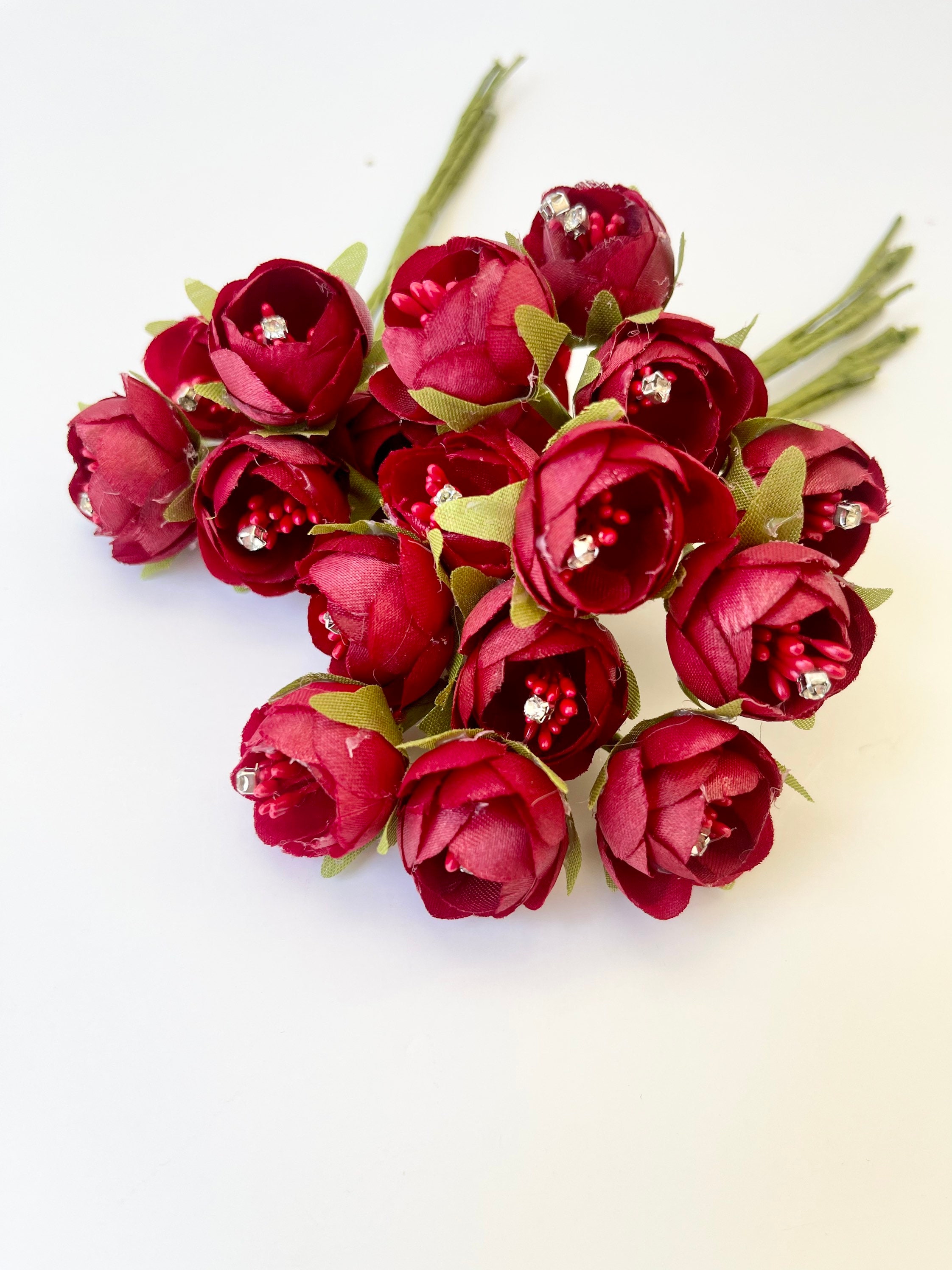 6 Pcs Roses on Wire Stems, Silk Roses, Silk Flowers, Corsage Flowers ...