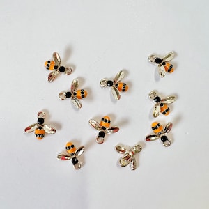 10 Pcs Enamel Pendants With Rhinestone Mini Bee Charm, Golden Bee, Mini ...