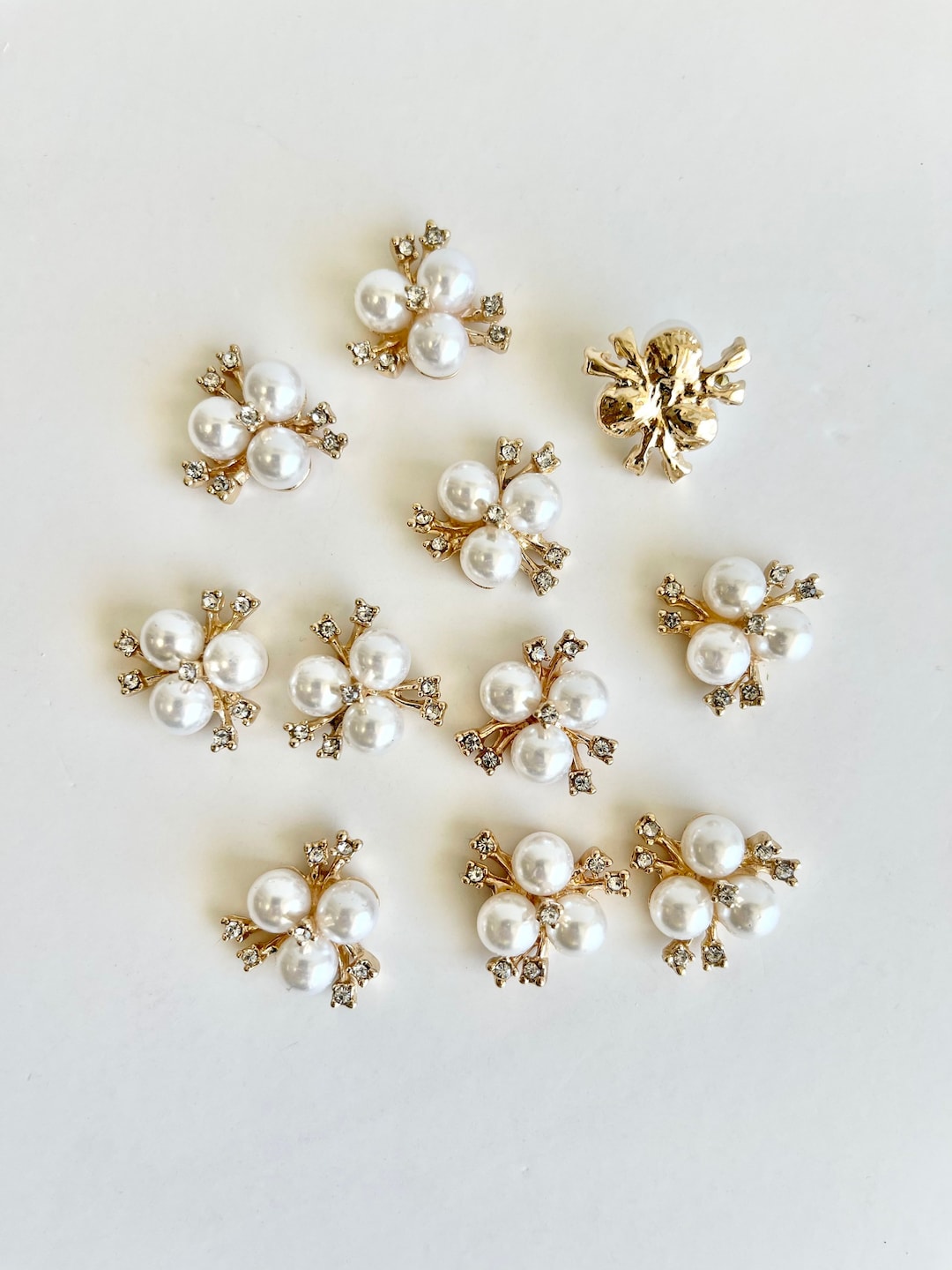 10 Pcs Alloy Rhinestone Cabochons, With Acrylic Pearl Beads, Pearl ...