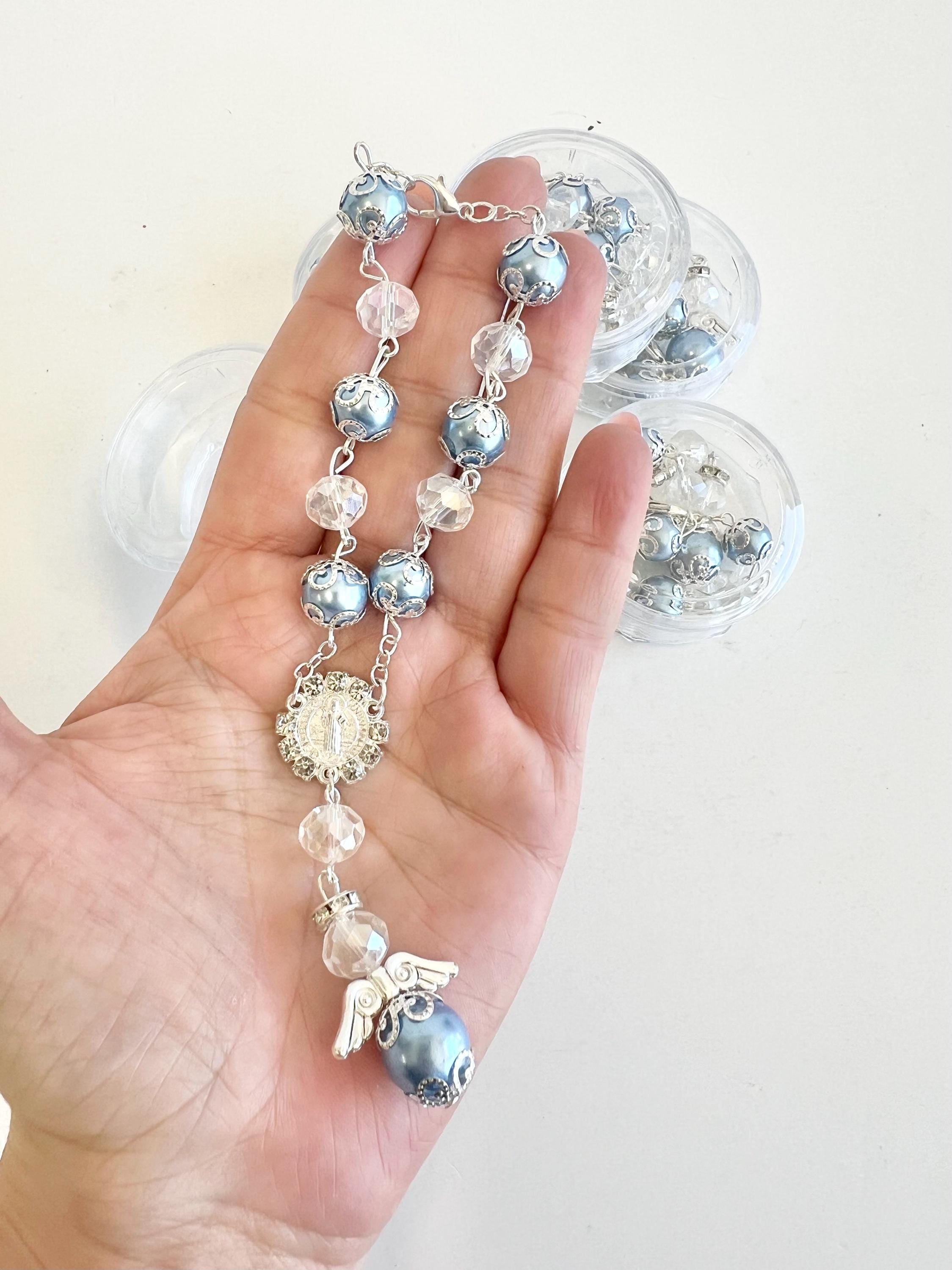 7.5" Peach Gold Rosaries Set of 12, Rosaries With Angel, Baptism Favors ...