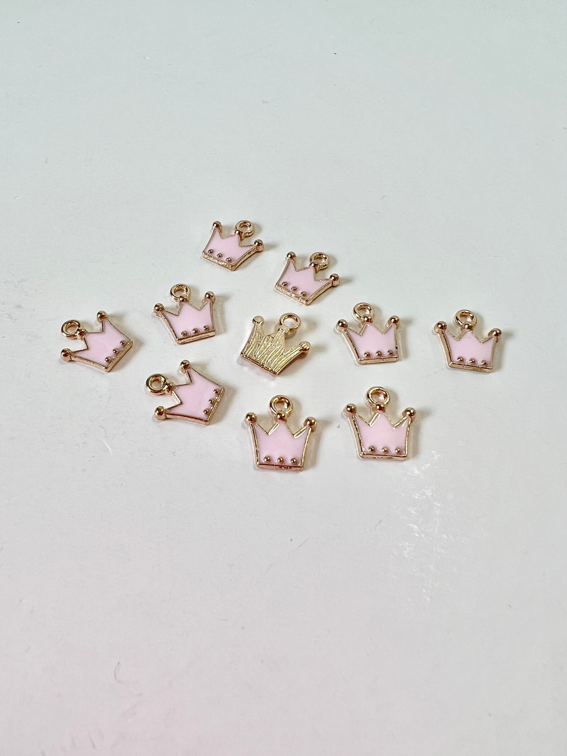 10 Pcs Mini Crown Charm, Enamel Pink Crown, Mini Crown Beads, Mini ...