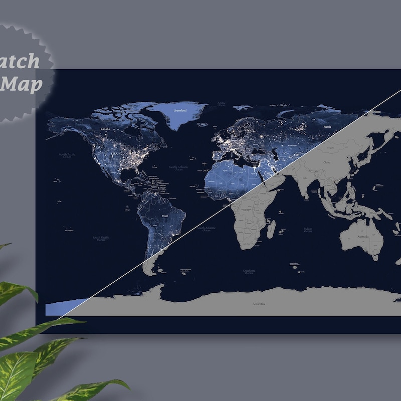World Map at Night Lights - Etsy