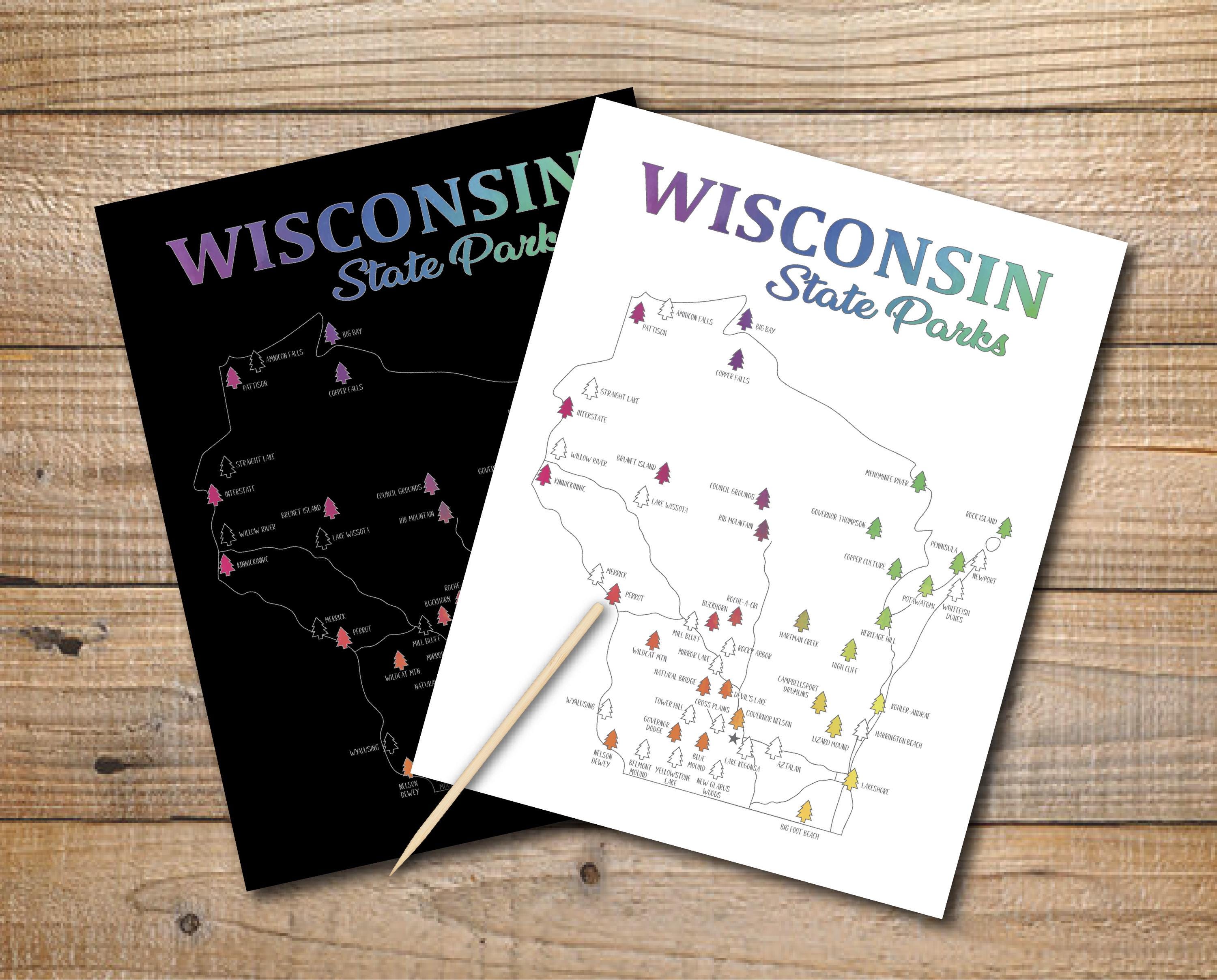 Wisconsin State Parks Scratch off Map: Travel Tracker Bucket List ...