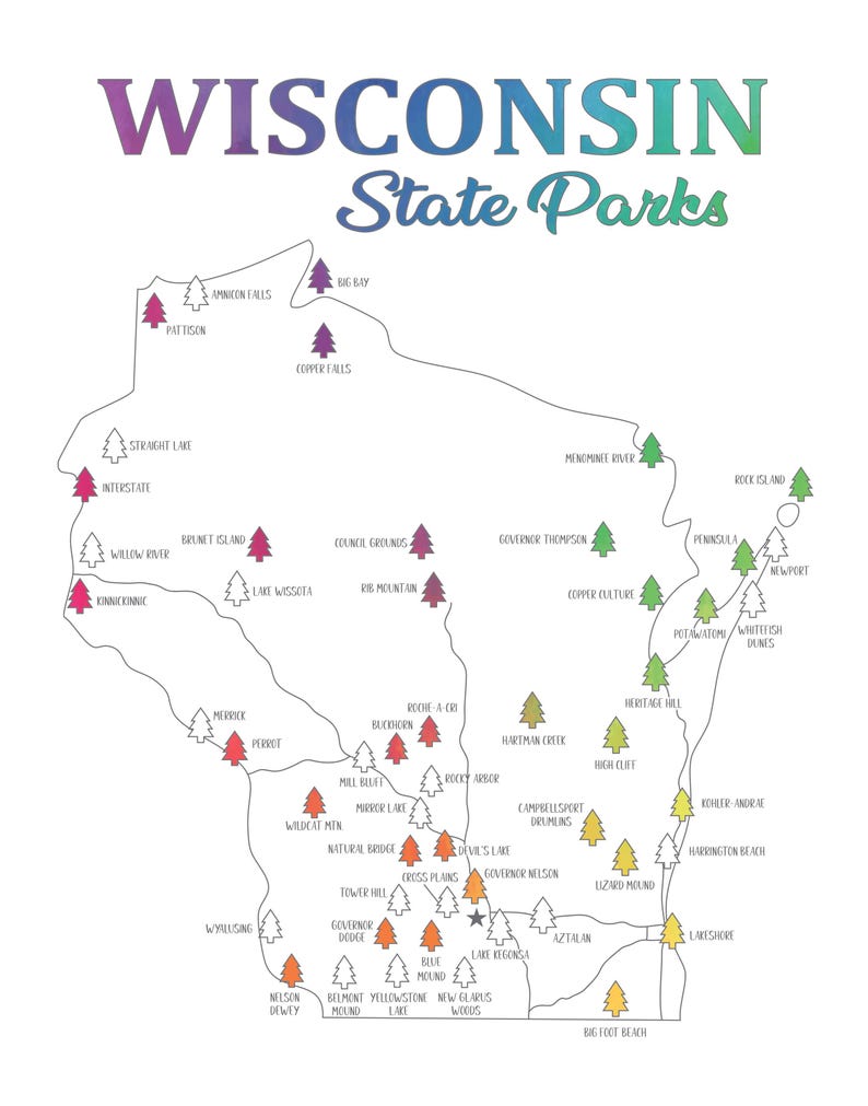 Wisconsin State Parks Scratch off Map: Travel Tracker Bucket List ...