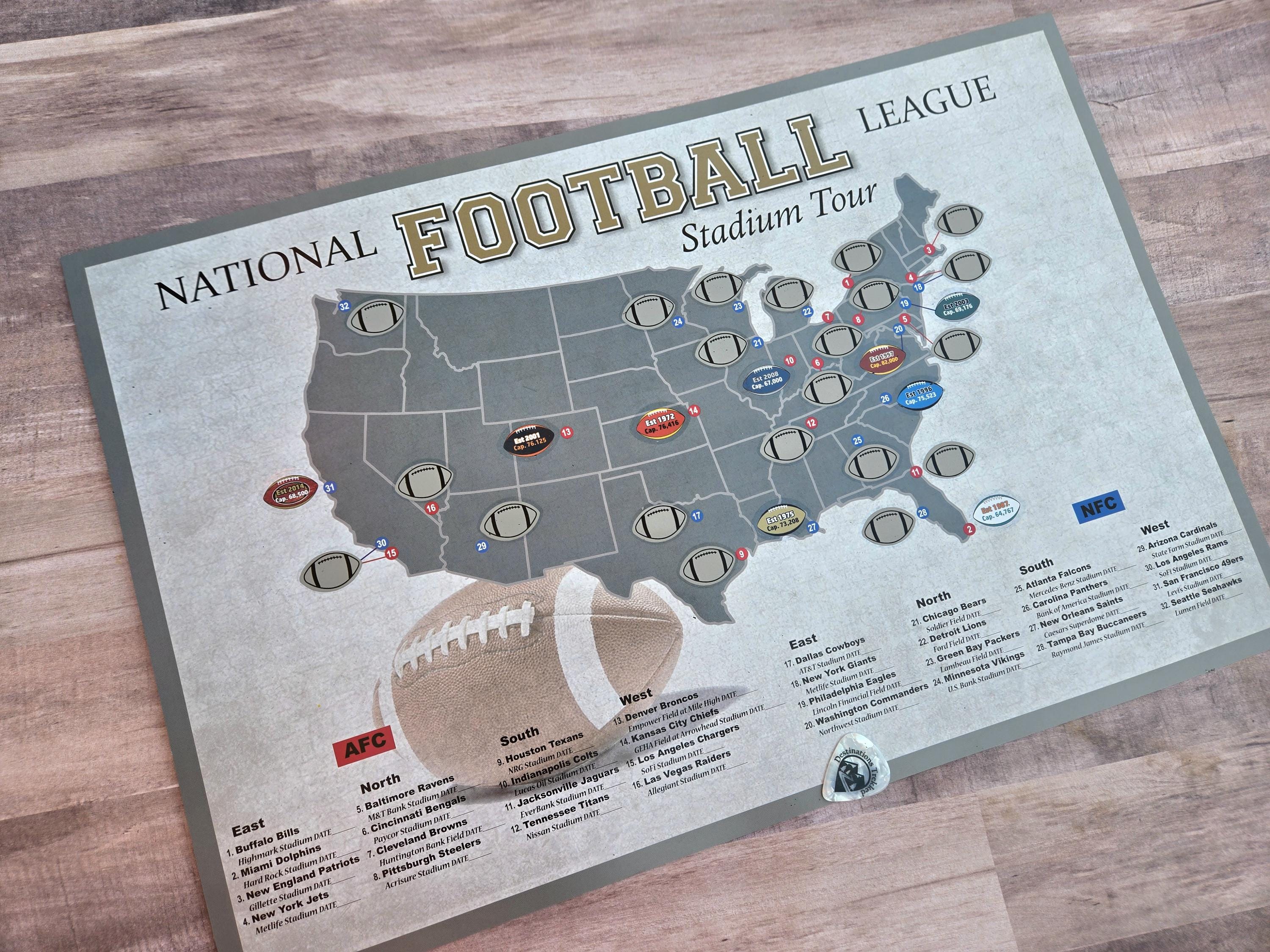 Pro Football Stadium Scratch off Map: Bucket List Poster (12x18 ...