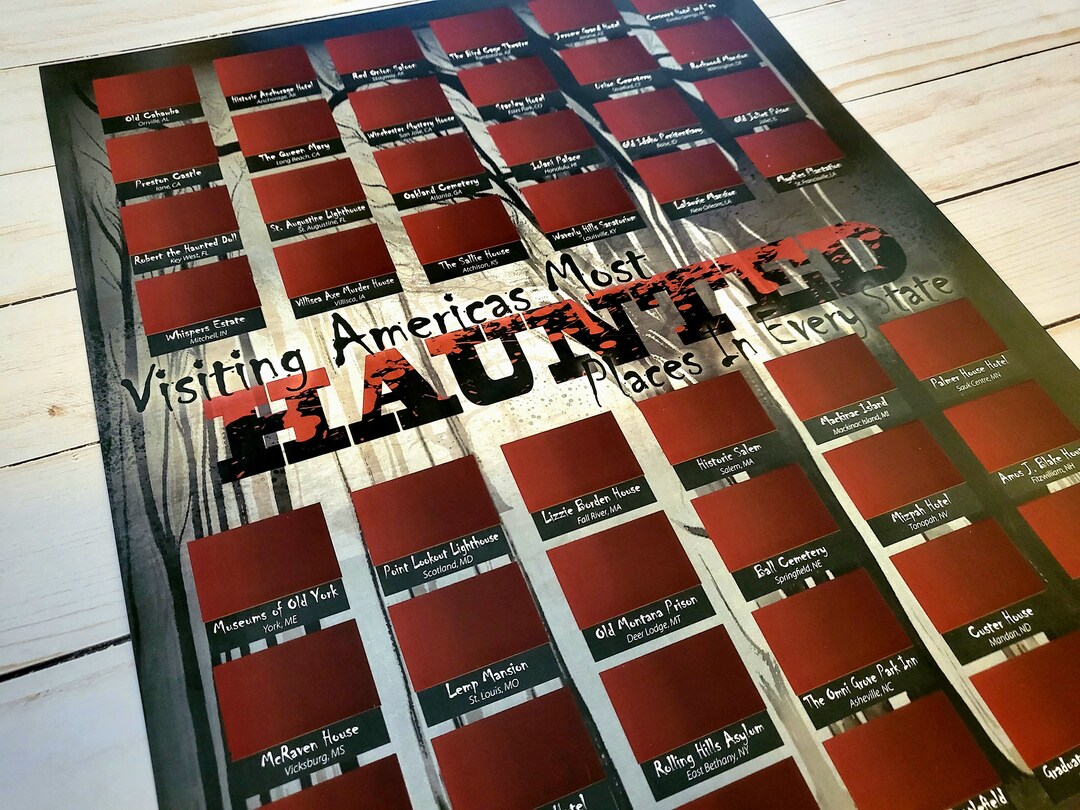 Haunted Places Scratch off Poster: USA Horror Travel Bucket List (12x18 ...