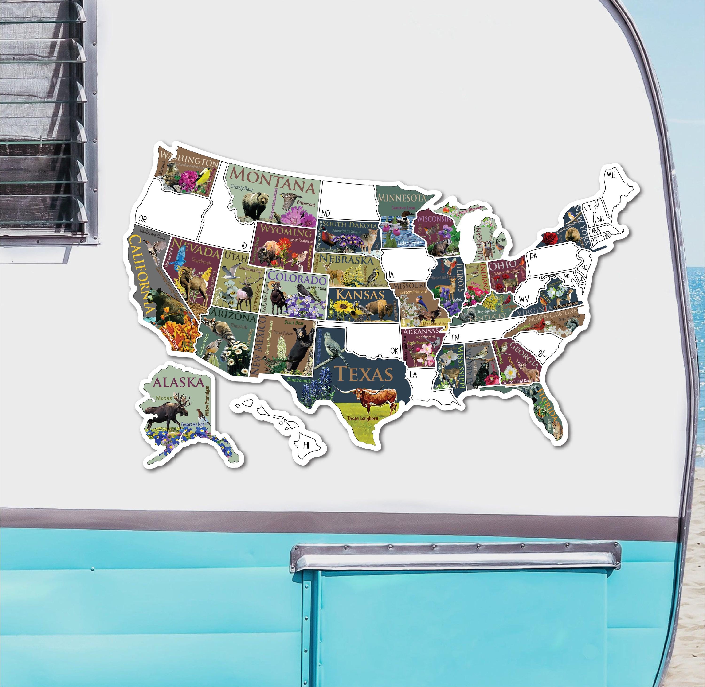 U.S. Travel Sticker Map for RV, 50 States Places Visited, Camper Decor ...