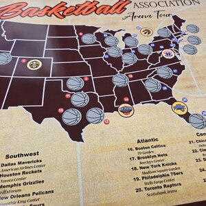 Scratch off Basketball Arena Map, 12x18 Professional Basketball Bucket ...