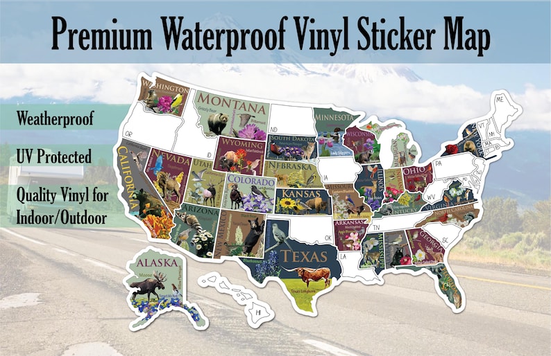 U.S. Travel Sticker Map for RV, 50 States Places Visited, Camper Decor ...