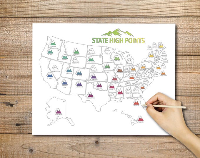 USA State High Points Map - Etsy