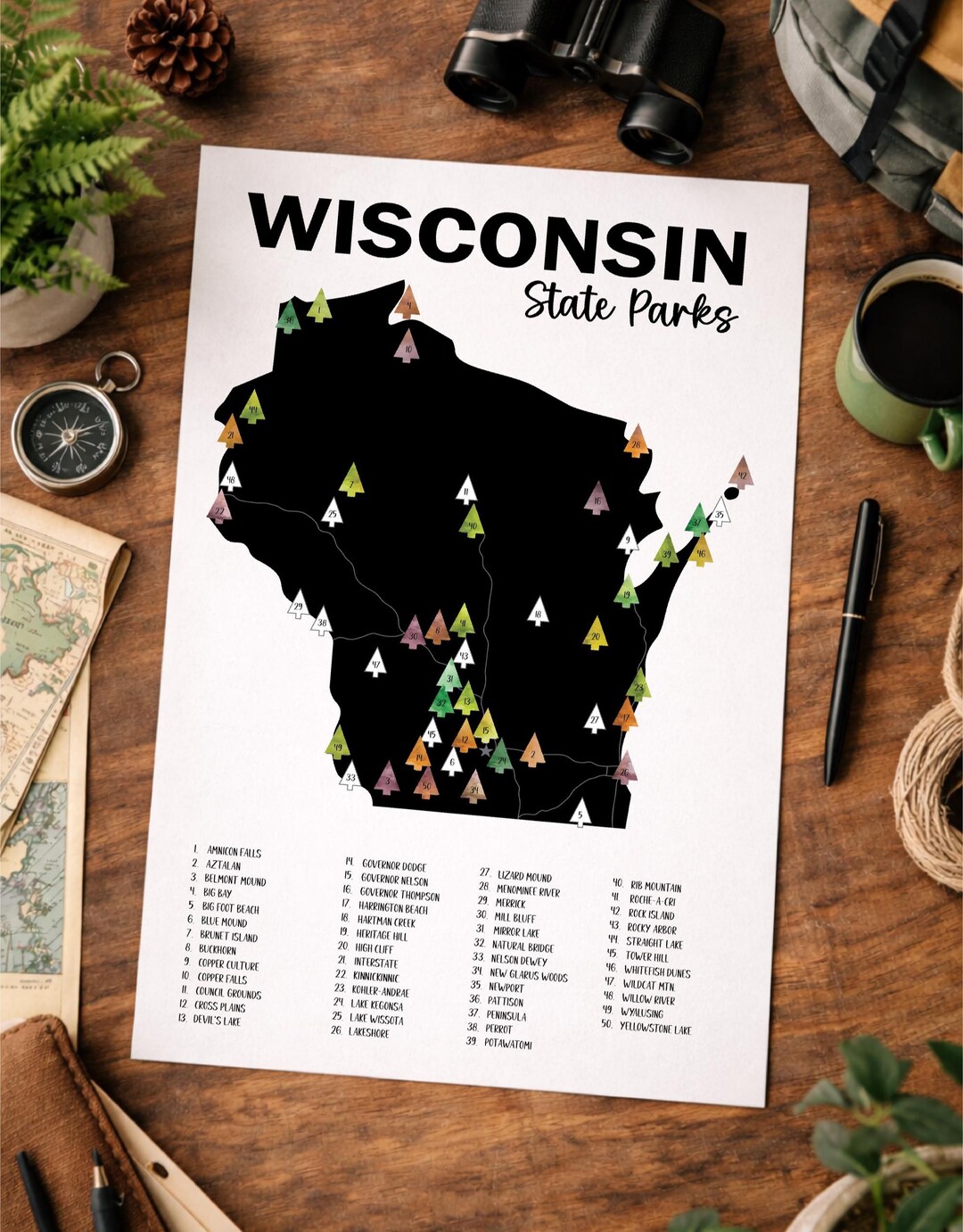 Wisconsin State Parks Sticker Map, Track Your Travel, Bucket List Gift ...