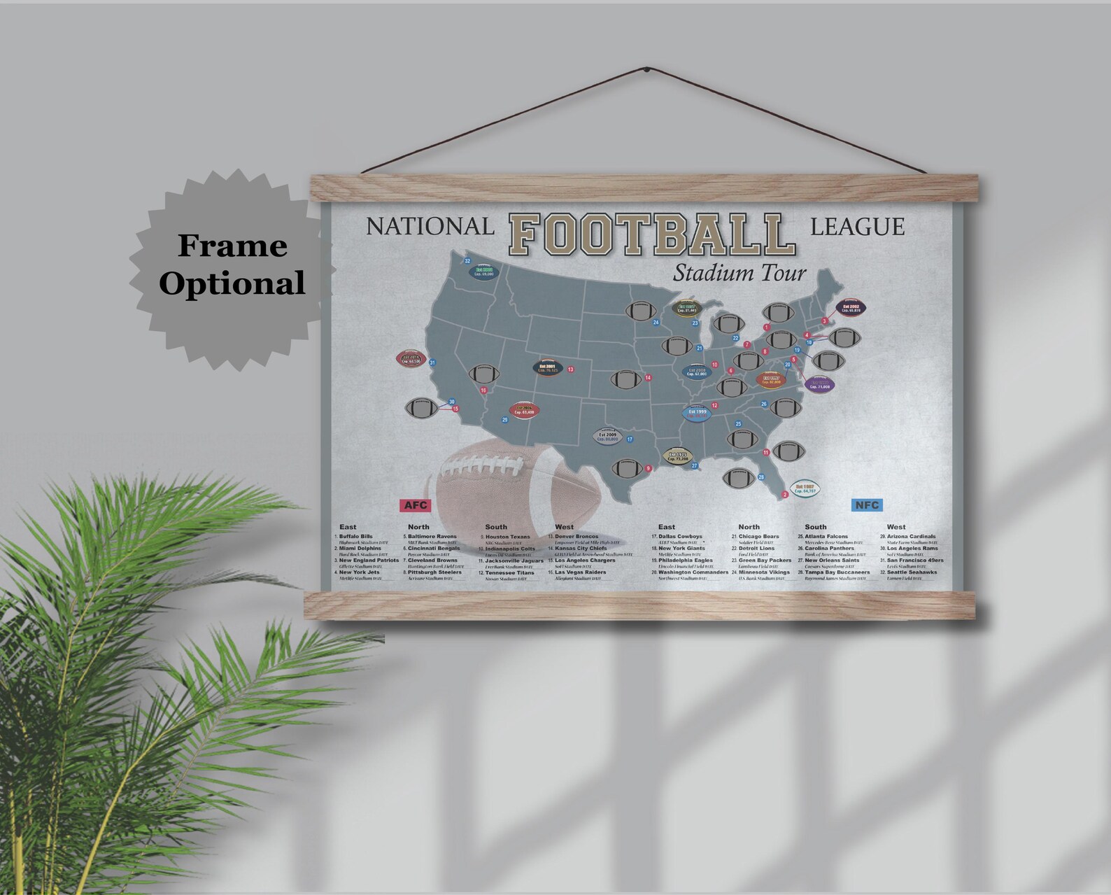 Pro Football Stadium Scratch off Map: Bucket List Poster (12x18 ...