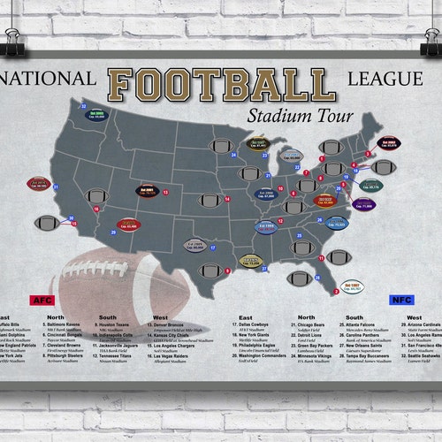 Football Stadium Map NFL Stadium Checklist Football Sports - Etsy