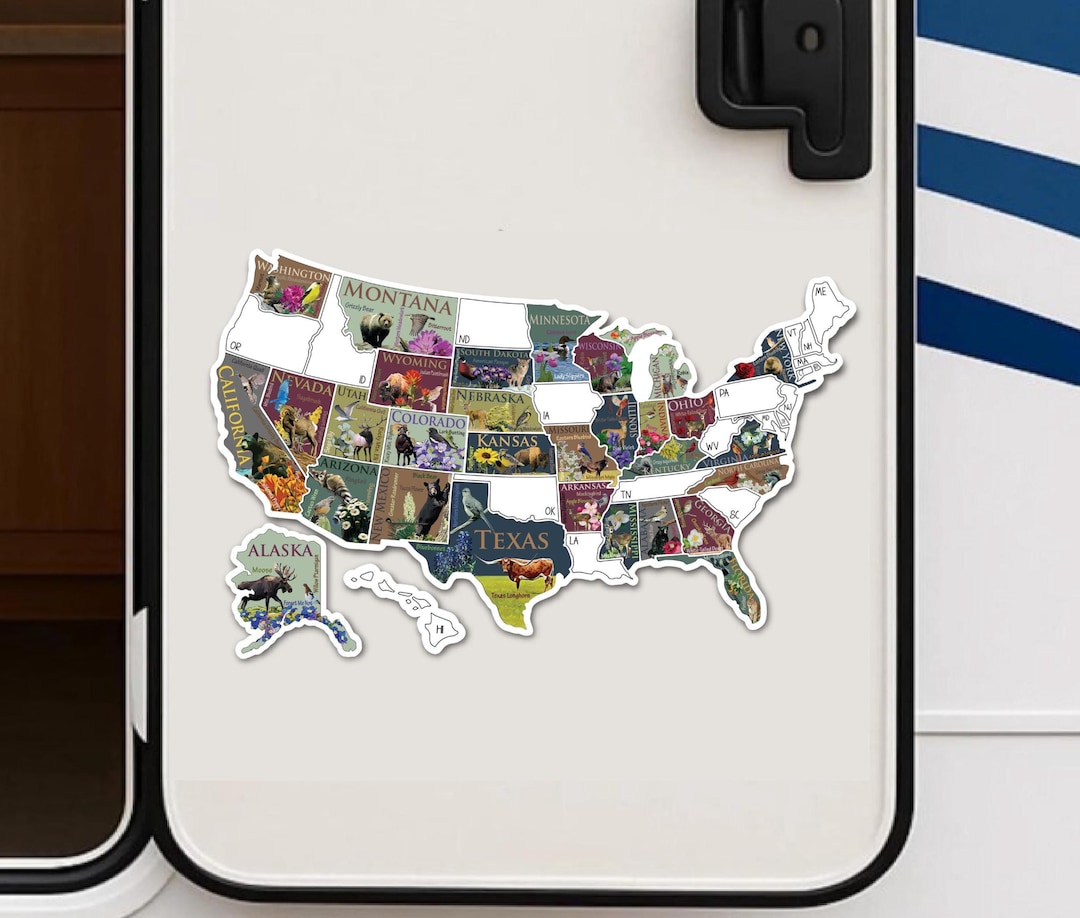 U.S. Travel Sticker Map for RV, 50 States Places Visited, Camper Decor ...