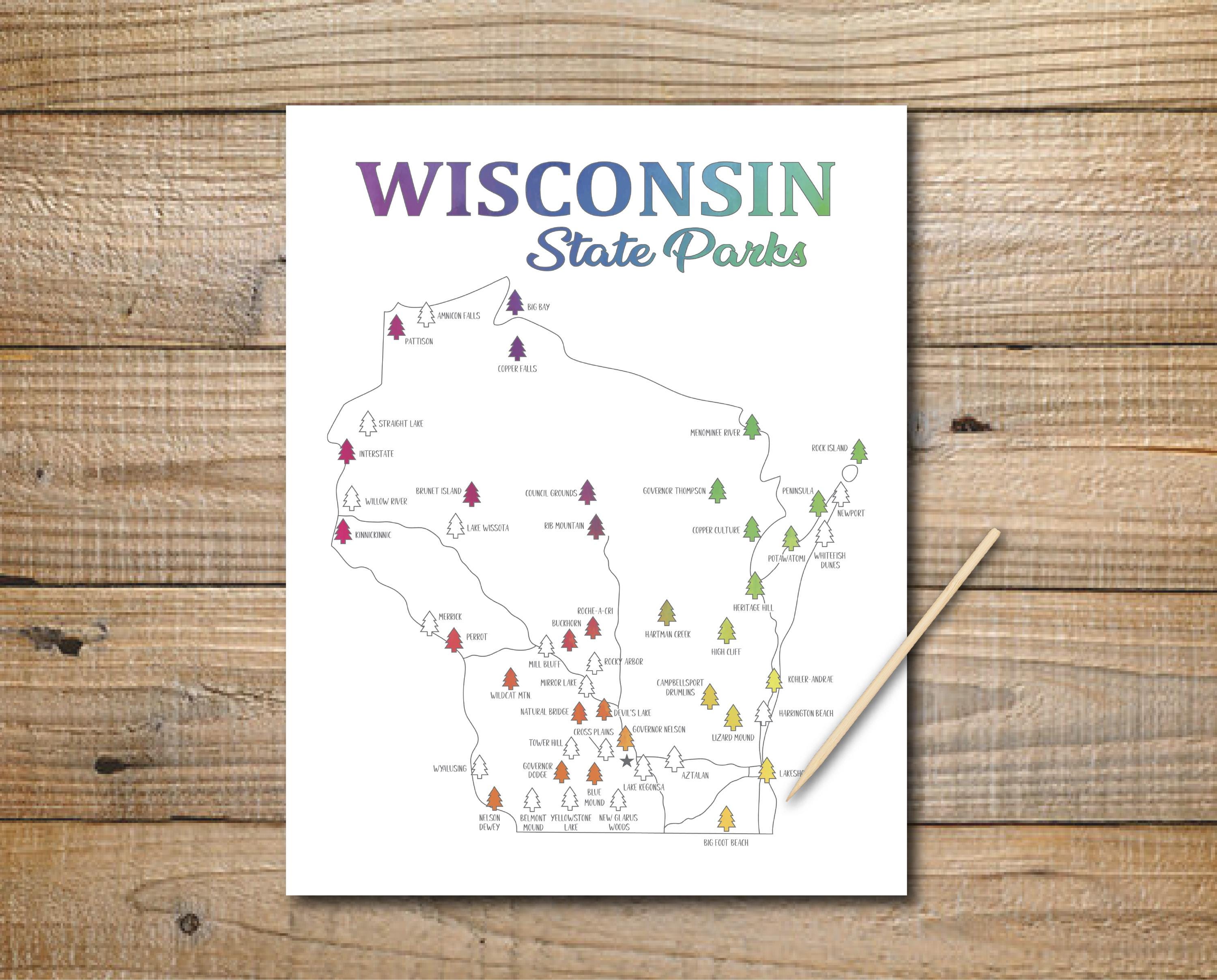 Wisconsin State Parks Scratch off Map: Travel Tracker Bucket List ...