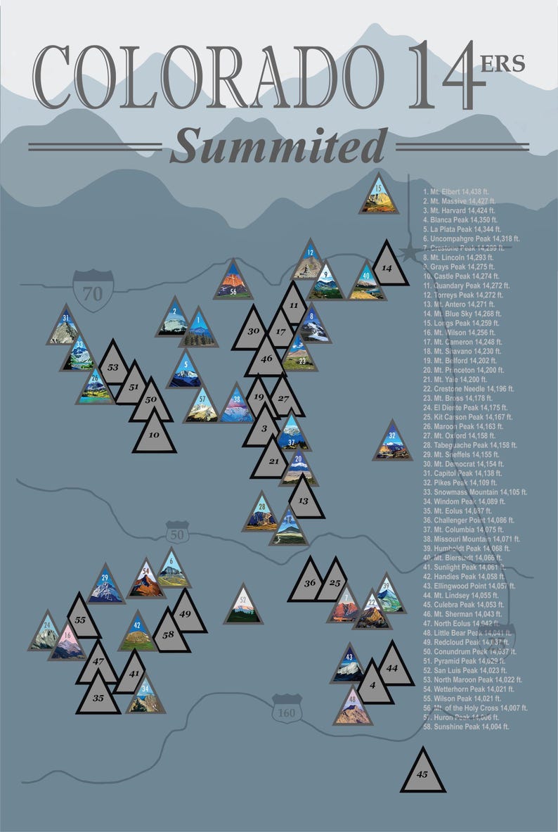 Colorado 14ers Scratch off Map: Peak Bagger Tracker, Fourteeners ...