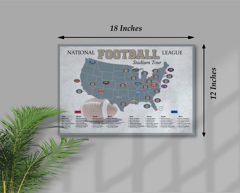 Pro Football Stadium Scratch off Map: Bucket List Poster (12x18 ...