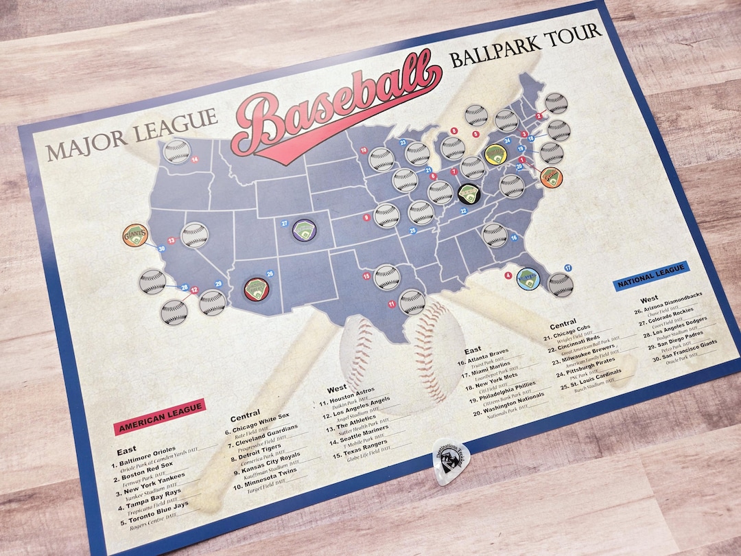 Baseball Stadium Scratch off Map: MLB Ballpark Tour Tracker, Bucket ...