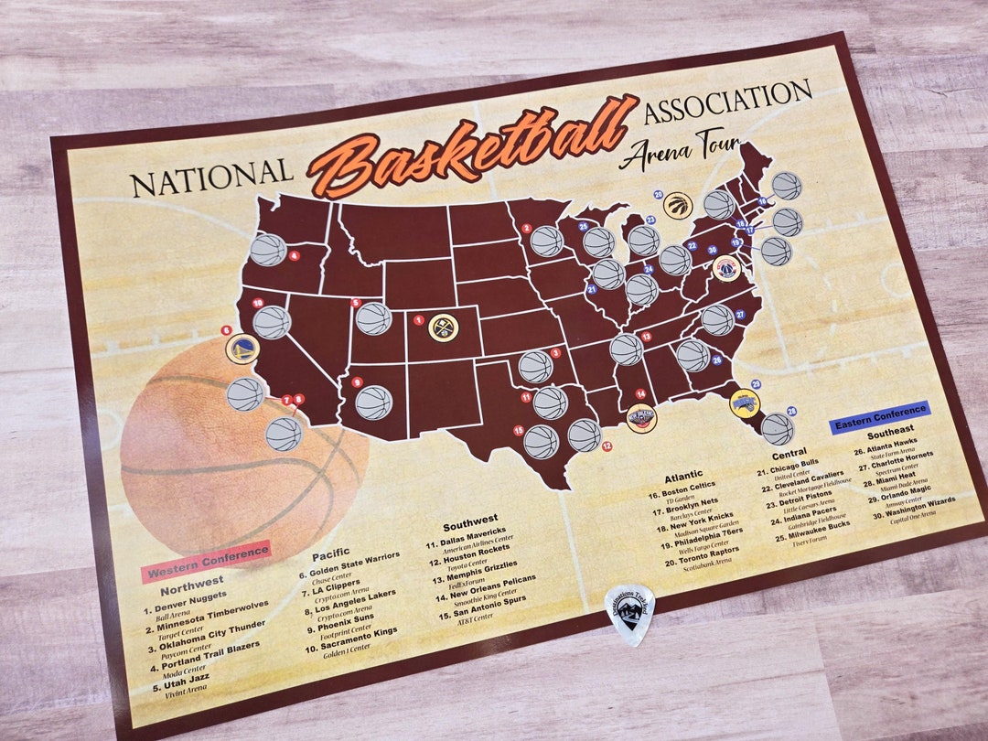 Scratch off Basketball Arena Map, 12x18 Professional Basketball Bucket ...