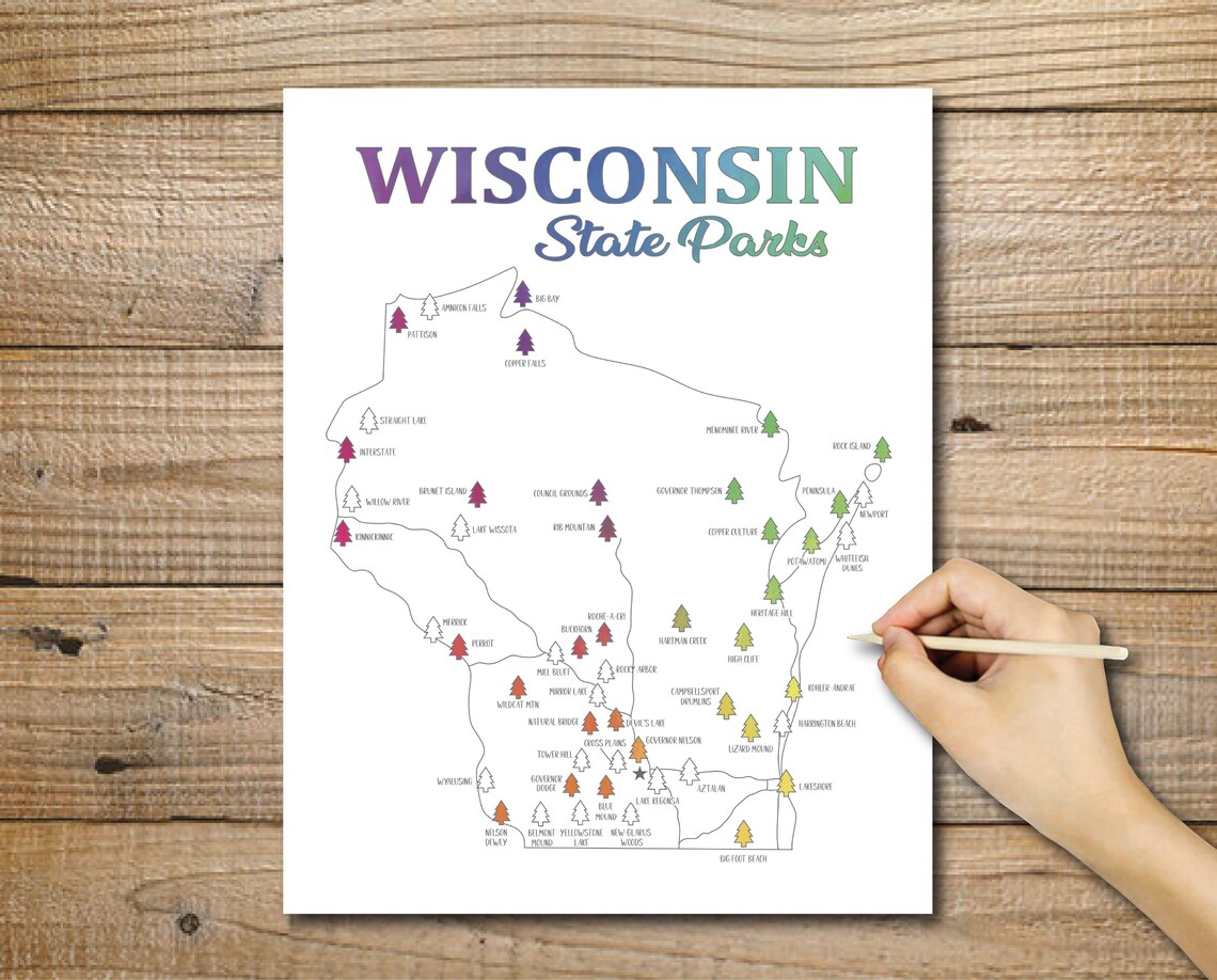 Wisconsin State Parks Scratch off Map: Travel Tracker Bucket List ...