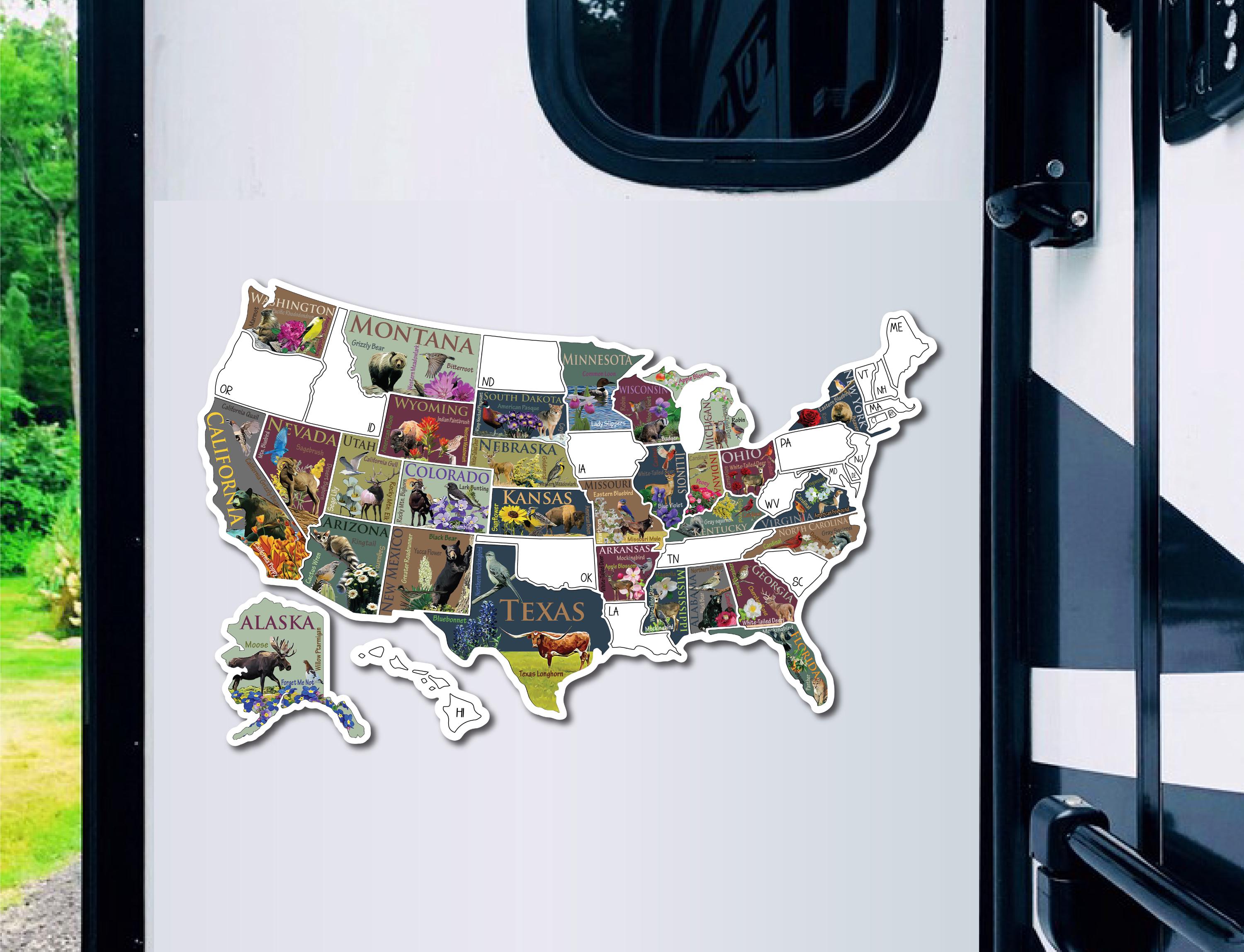 U.S. Travel Sticker Map for RV, 50 States Places Visited, Camper Decor ...