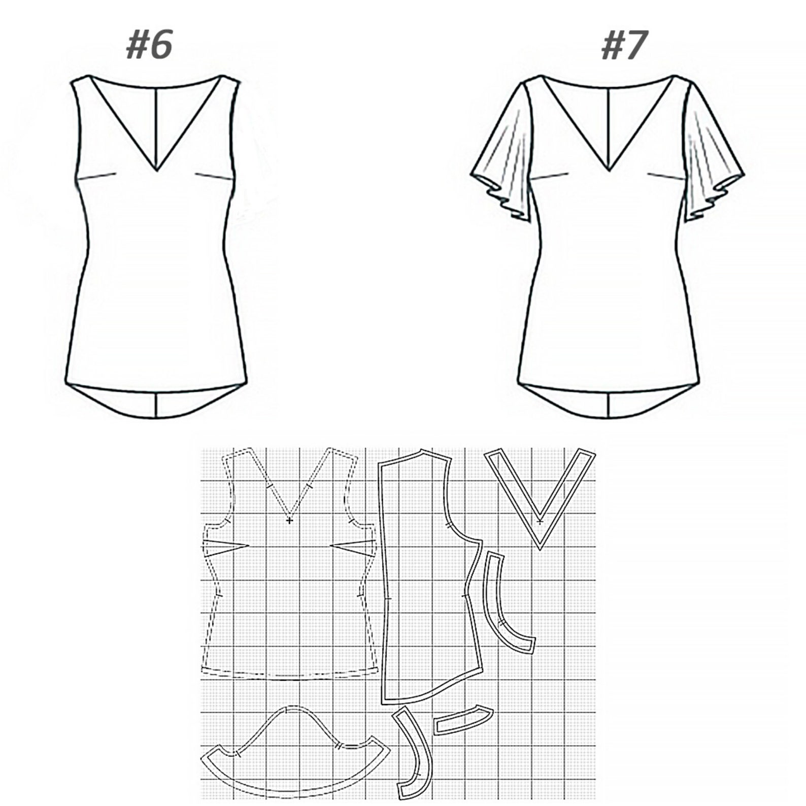 Basic Sewing Pattern for Dress Shirt Skirt Shorts V-neck - Etsy Canada