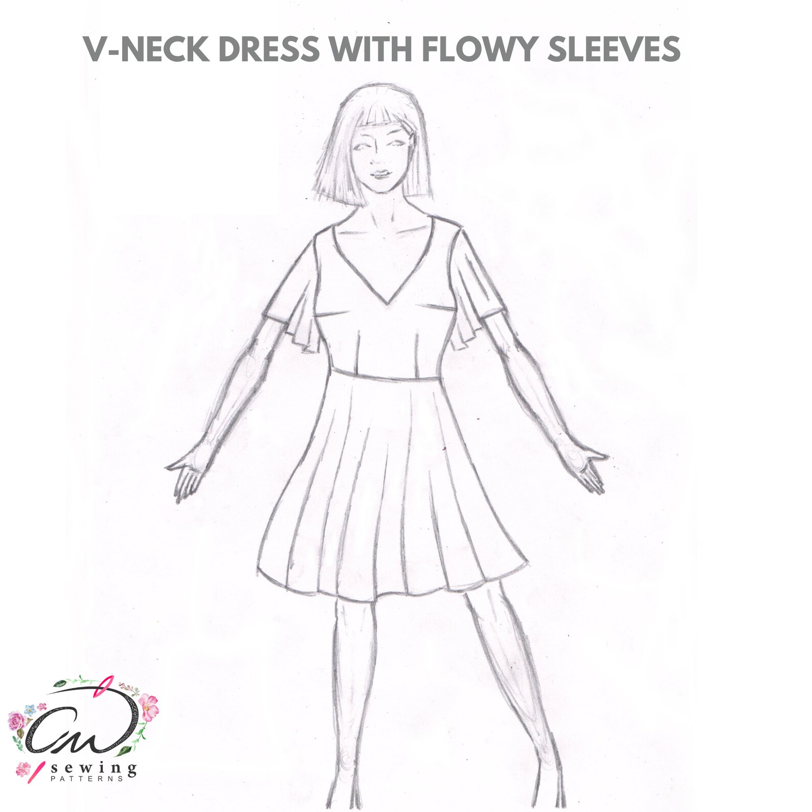 Flowy V-neck Summer Dress With Sleeves Sewing Pattern for Women. Pdf ...