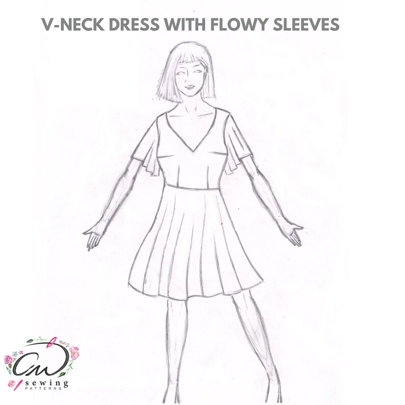 Flowy V-neck Summer Dress With Sleeves Sewing Pattern for Women. Pdf ...