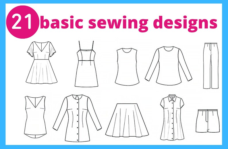 Basic Sewing Pattern for Dress, Shirt, Skirt, Shorts, V-neck Dress ...