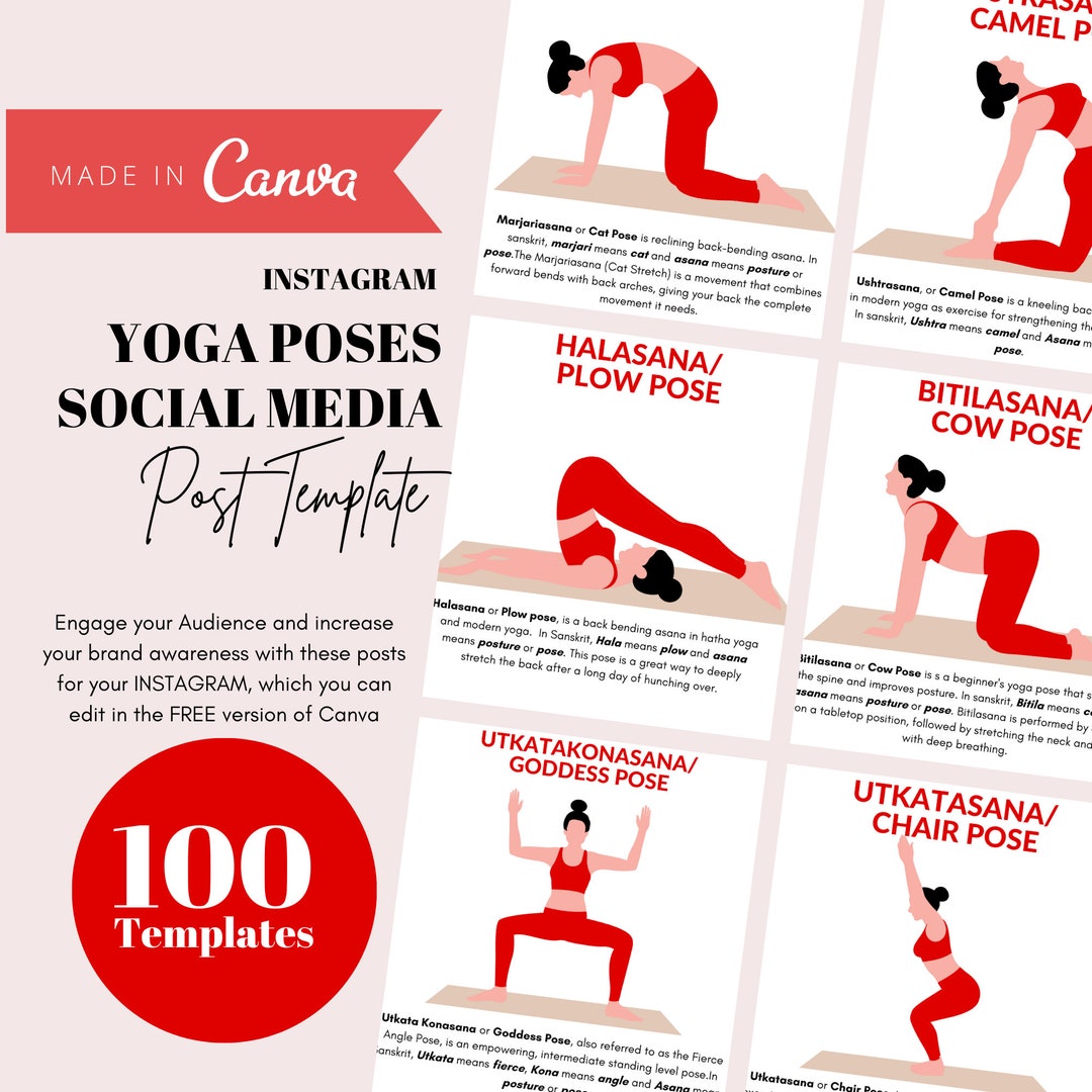 Yoga Poses Social Media |canva Template, Yoga Teacher Tools, Business ...