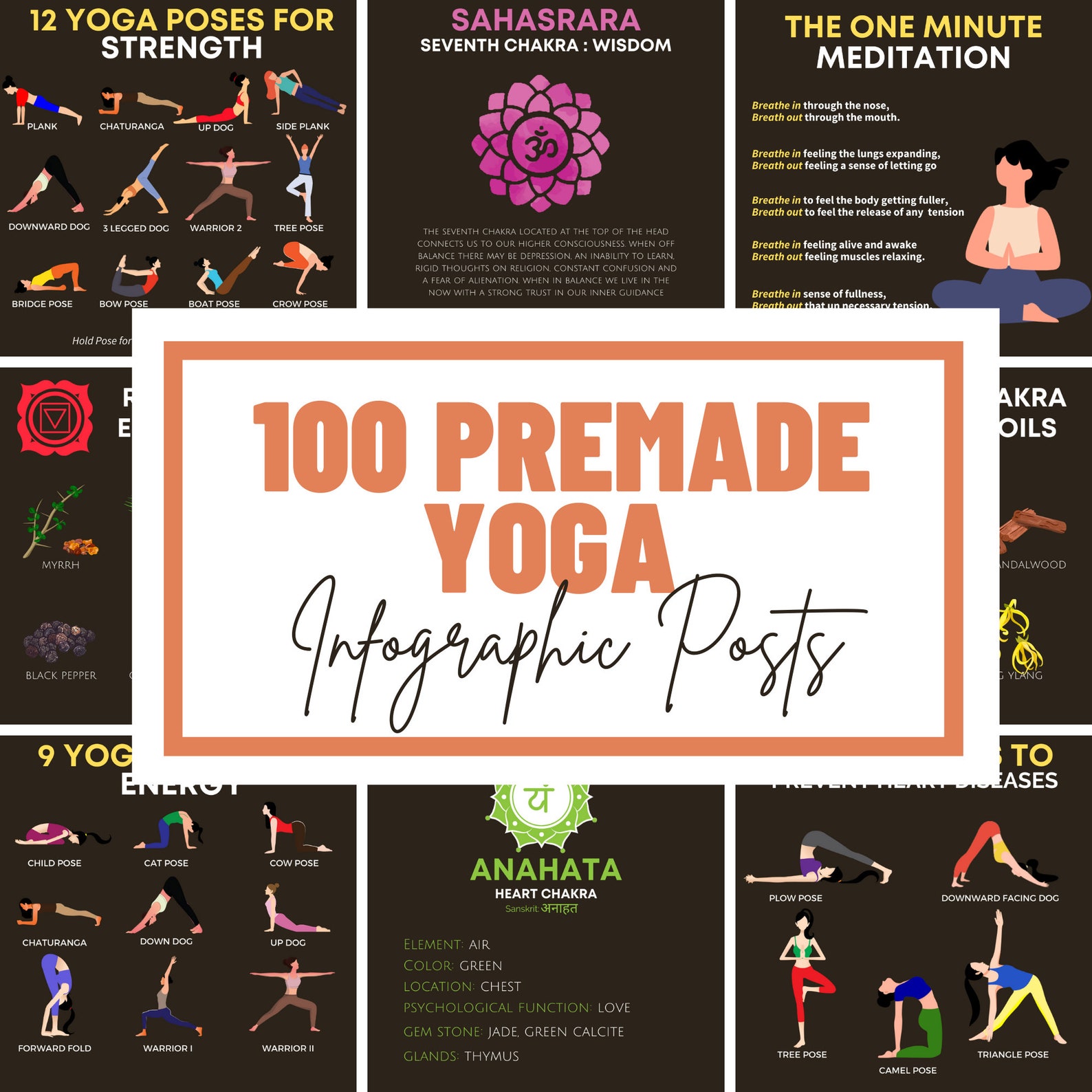100 Yoga Infographics Templates Meditation Infographics Yoga | Etsy