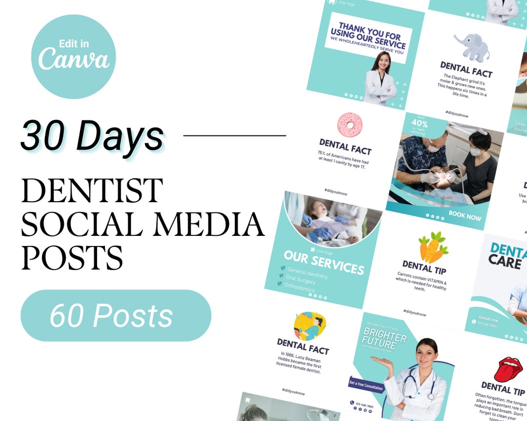 30 Days of Dentist Instagram Canva Templates for Bloggers| 60 IG ...