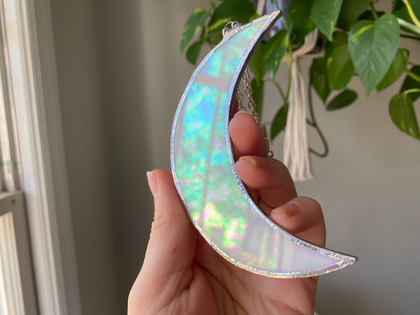 Stained Glass Crescent Moon Ornament: Iridescent Glass Decoration - Etsy