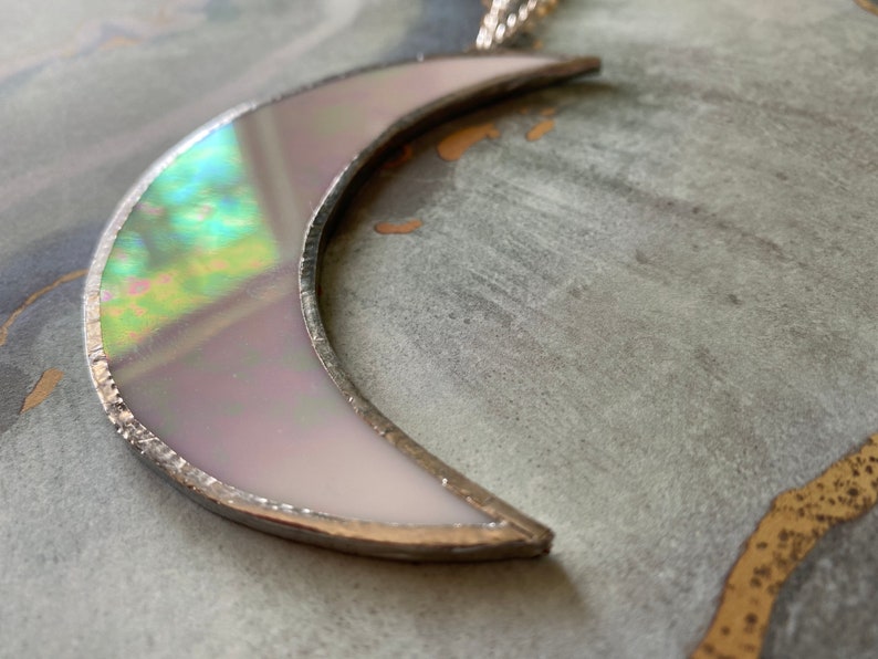 Stained Glass Crescent Moon Ornament: Iridescent Glass Decoration - Etsy