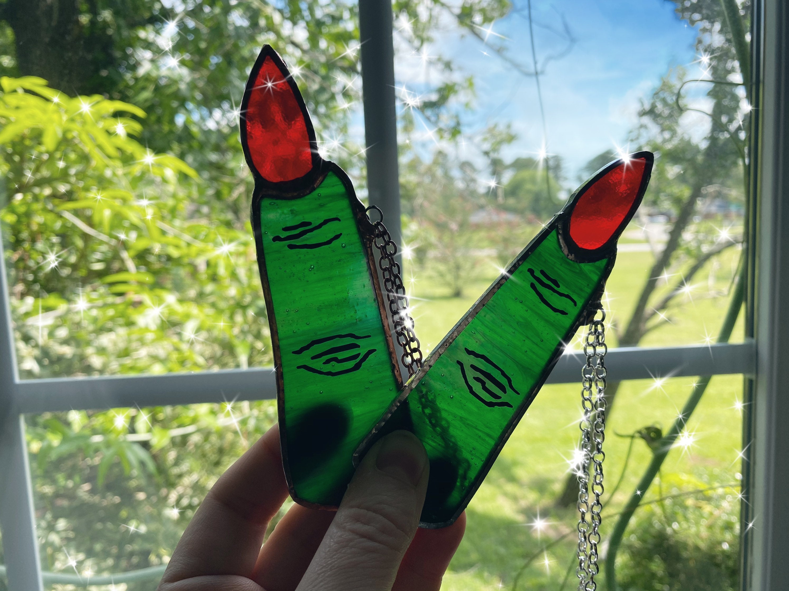 Stained Glass severed witch finger Halloween ornament | Etsy