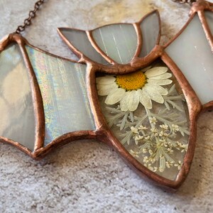 Medium Stained Glass Bat Sun Catcher Ornament, With Real Pressed ...