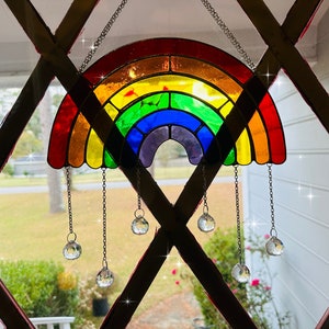 Large Stained Glass Rainbow Suncatcher With Crystals - Etsy