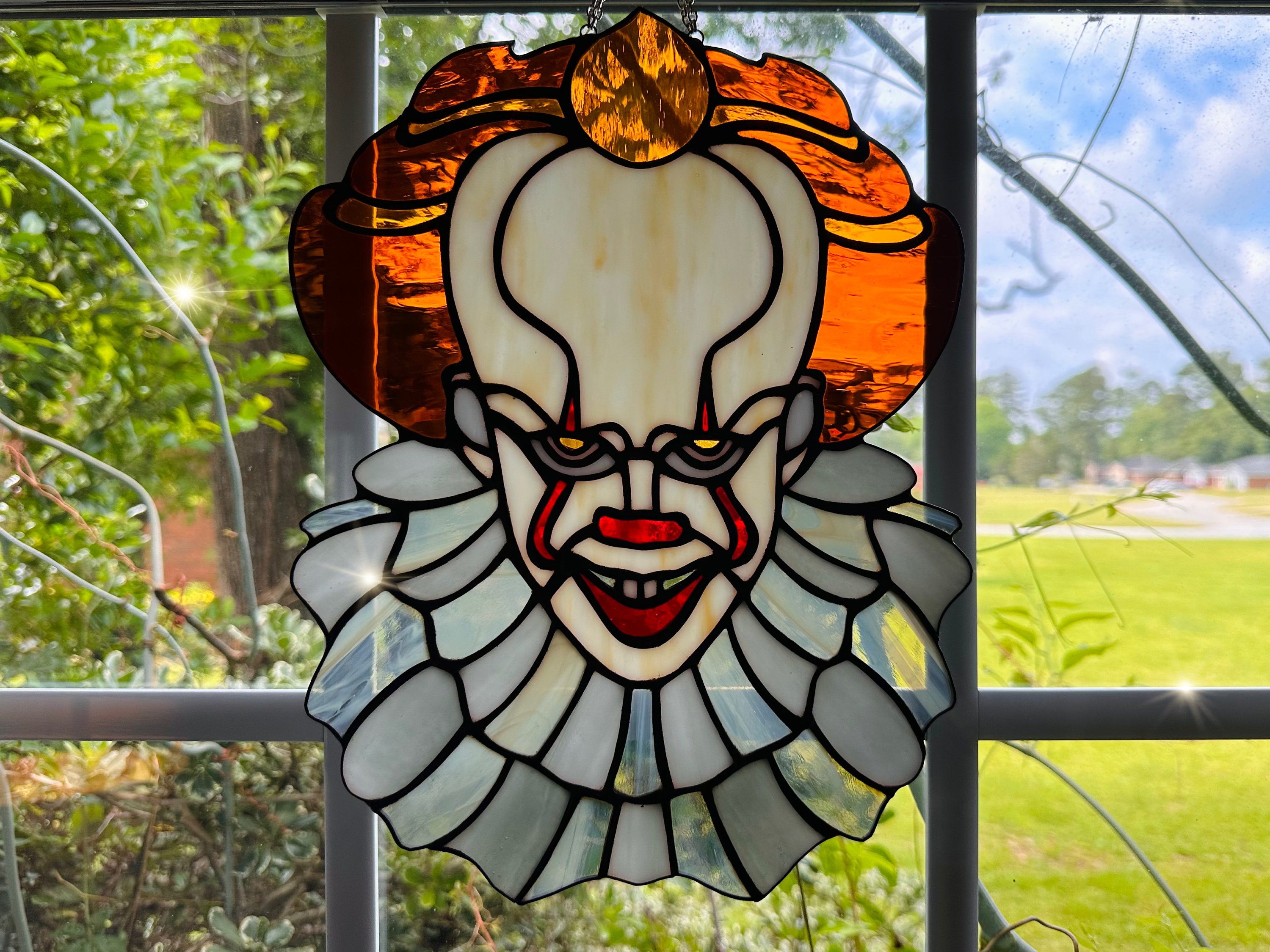 Stained Glass Pennywise Clown Sun Catcher, Glass Ornament, Glass Decor ...
