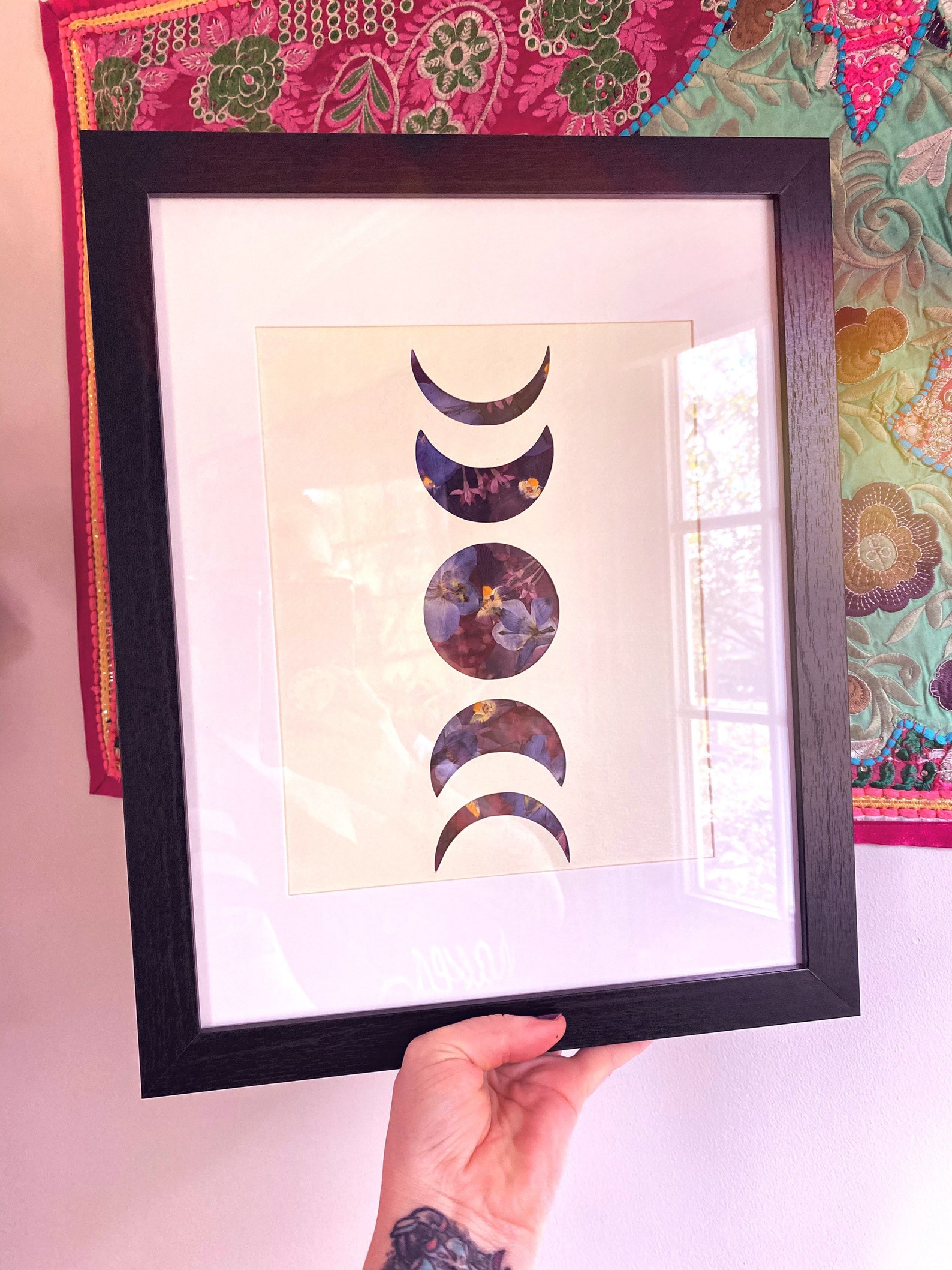 Pressed Flower Moon Phases Framed Artwork Vertical or Horizontal Layout ...