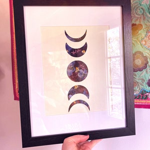 Pressed Flower Moon Phases Framed Artwork Vertical or Horizontal Layout ...