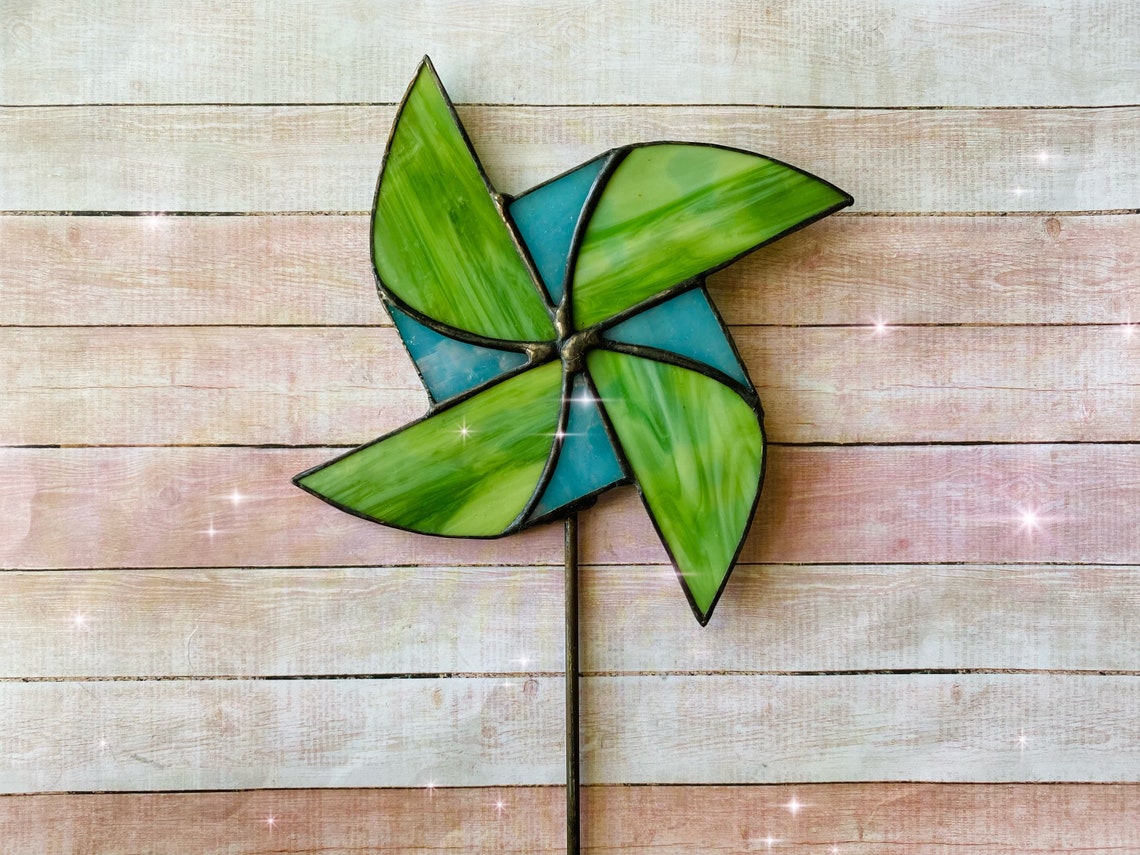 Stained Glass Pinwheel Plant Stake Garden Stake Plant Decor - Etsy