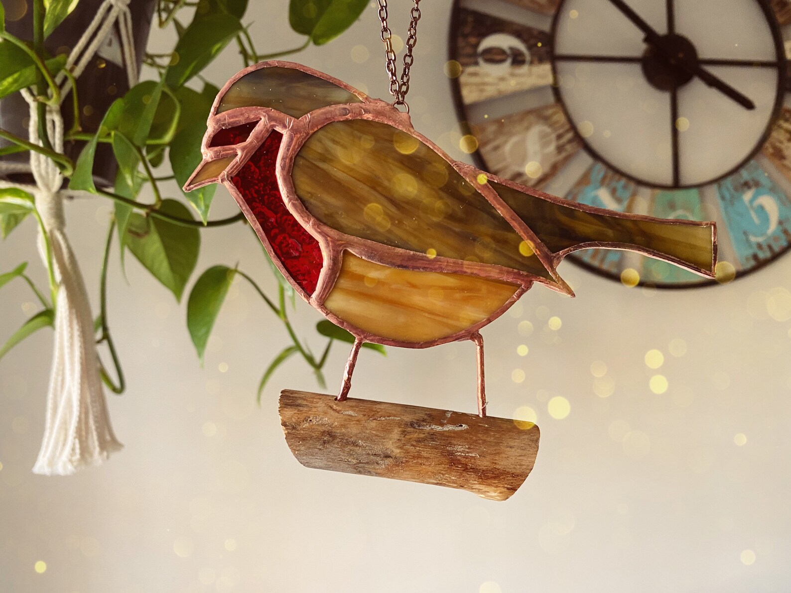 Stained Glass Robin Bird, Ornament, Decoration, Suncatcher, Gift Red ...