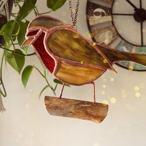 Stained Glass Robin Bird, Ornament, Decoration, Suncatcher, Gift Red ...