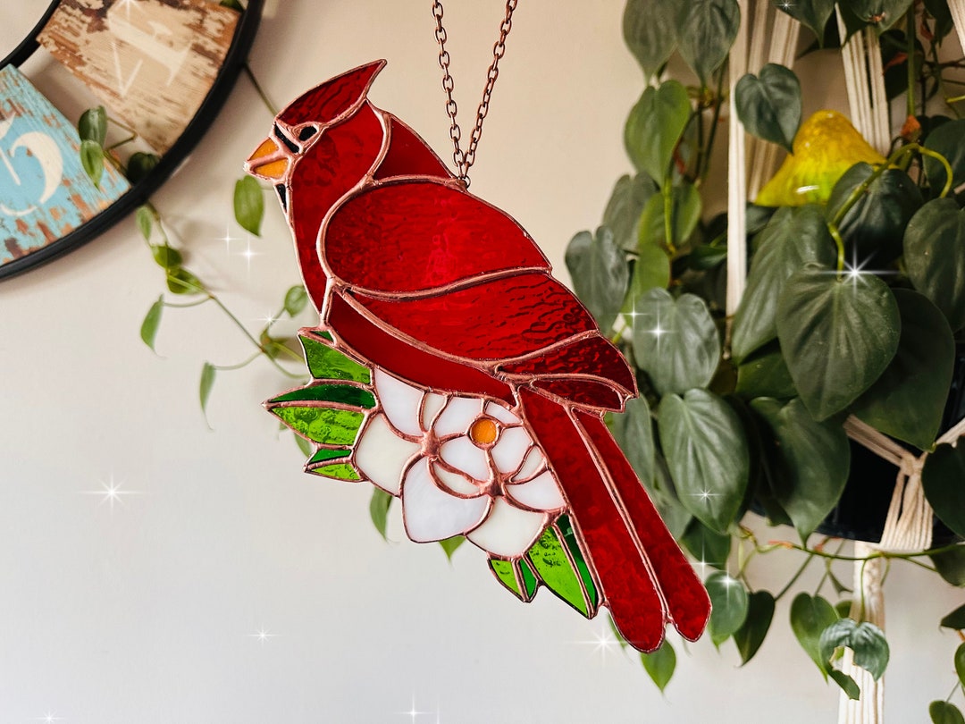 Stained Glass Cardinal Bird, Ornament, Decoration, Suncatcher, Gift - Etsy