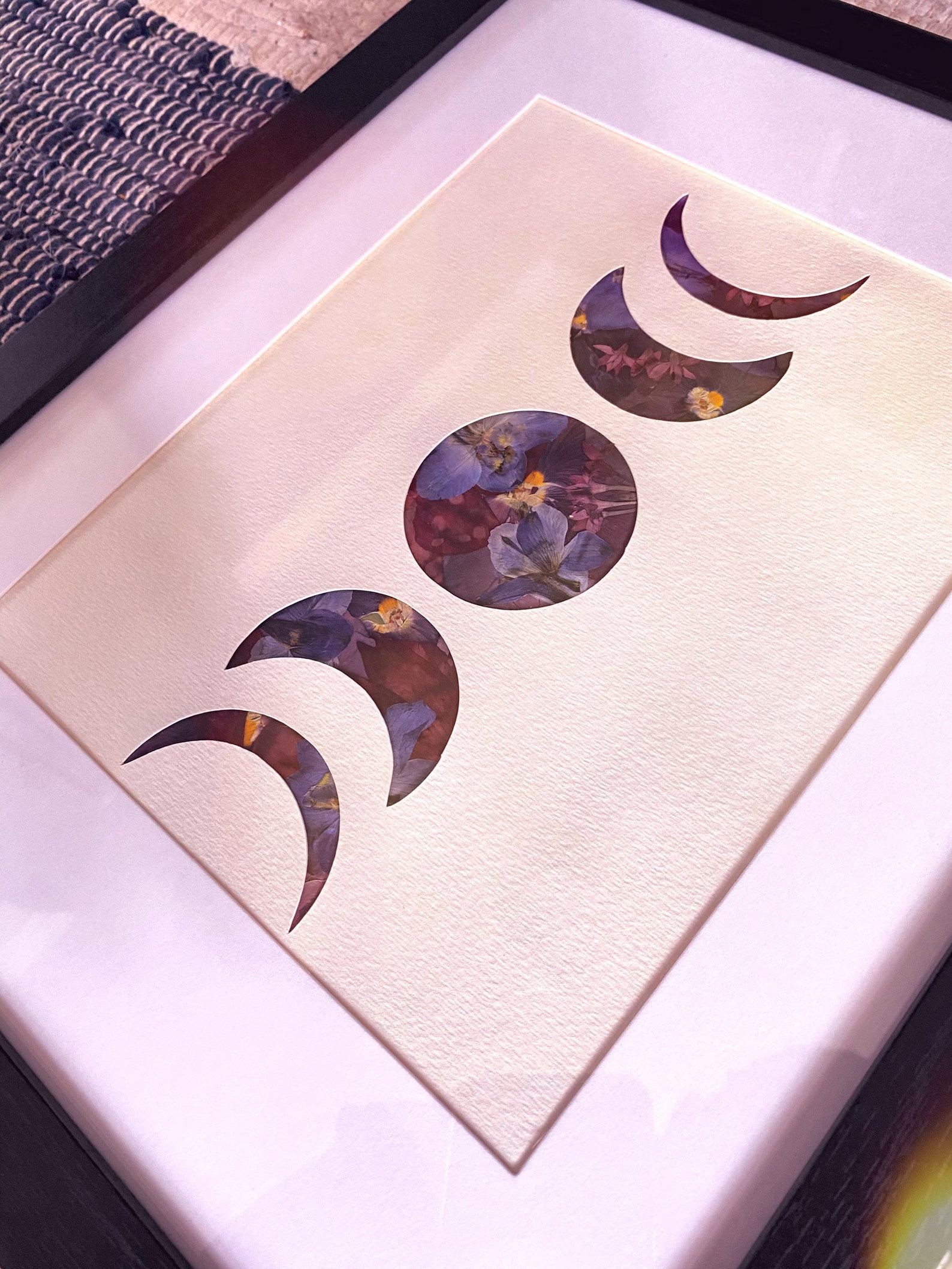 Pressed Flower Moon Phases Framed Artwork Vertical or Horizontal Layout ...