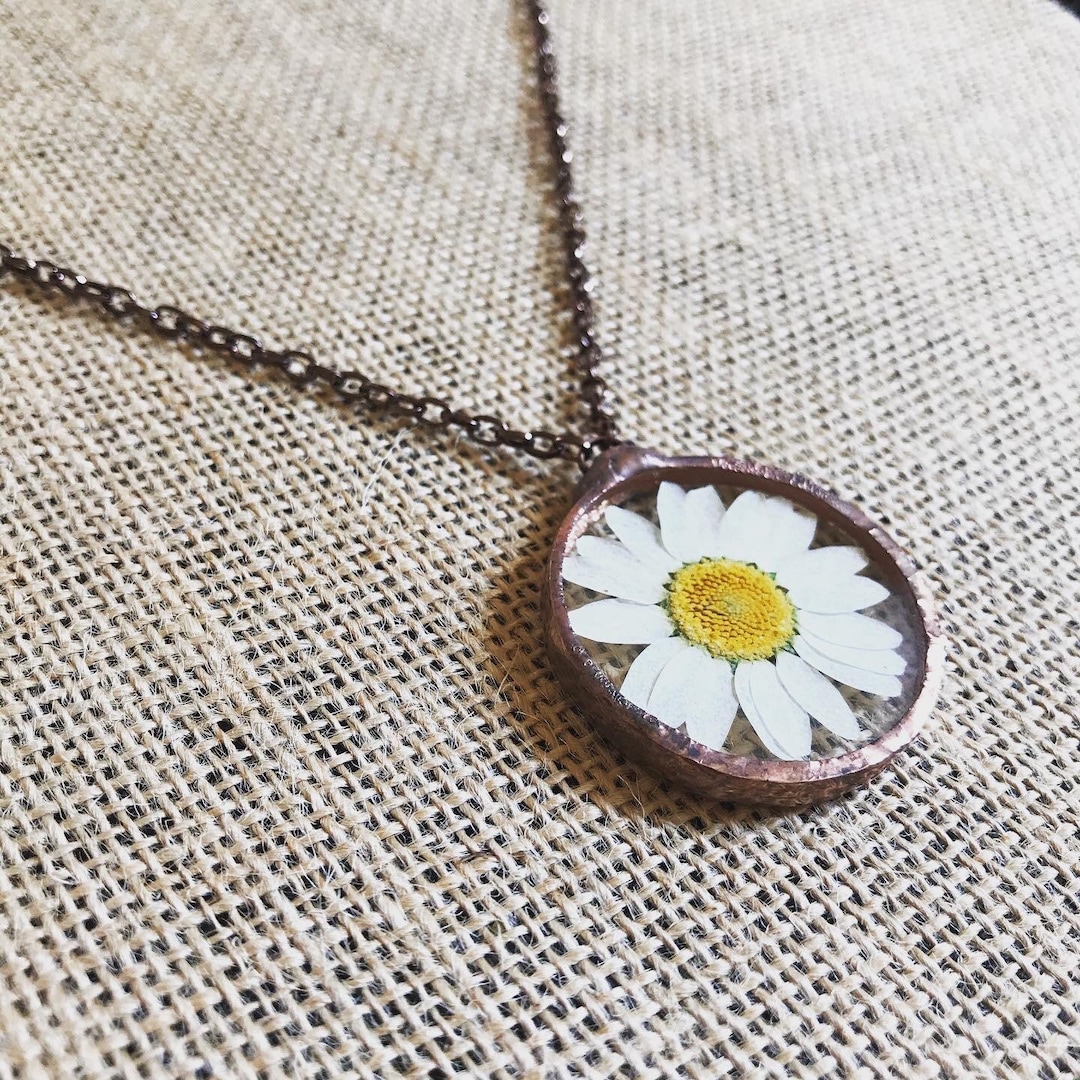 Real Daisy Stained Glass Necklace, Choice of Chain Length - Vintage ...