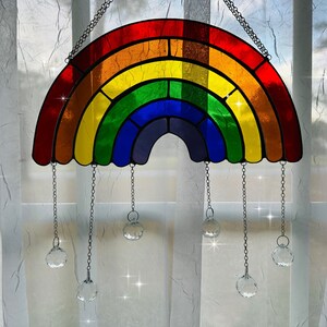 Large Stained Glass Rainbow Suncatcher With Crystals - Etsy