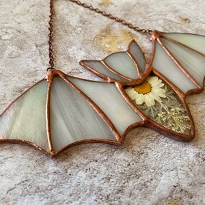 Medium Stained Glass Bat Sun Catcher Ornament, With Real Pressed ...